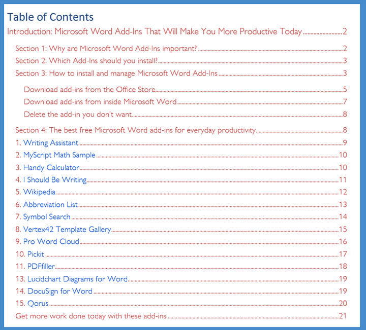Table Of Contents Excel Template Collection